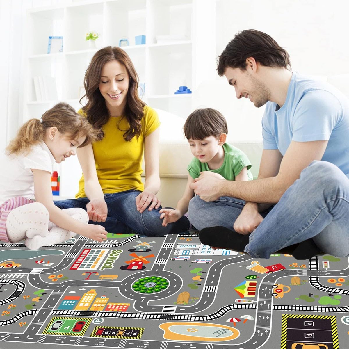 GOJAGOT Kids Carpet Playmat, Car Rugs for Kids Toy Cars, Toddler Activity Mat for Race Cars and Toys, Play Rug Kids Makes a Fun Gift Idea for Boys & Girls.(Gray, 2'6"x4')