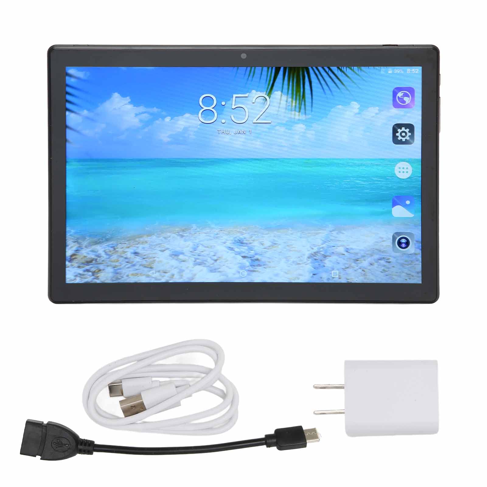 Gaeirt 10.1 Inch Tablet, USB C Charging Port 4G Network FHD Tablet 5000mAh US Plug 100‑240V for Home (Black)