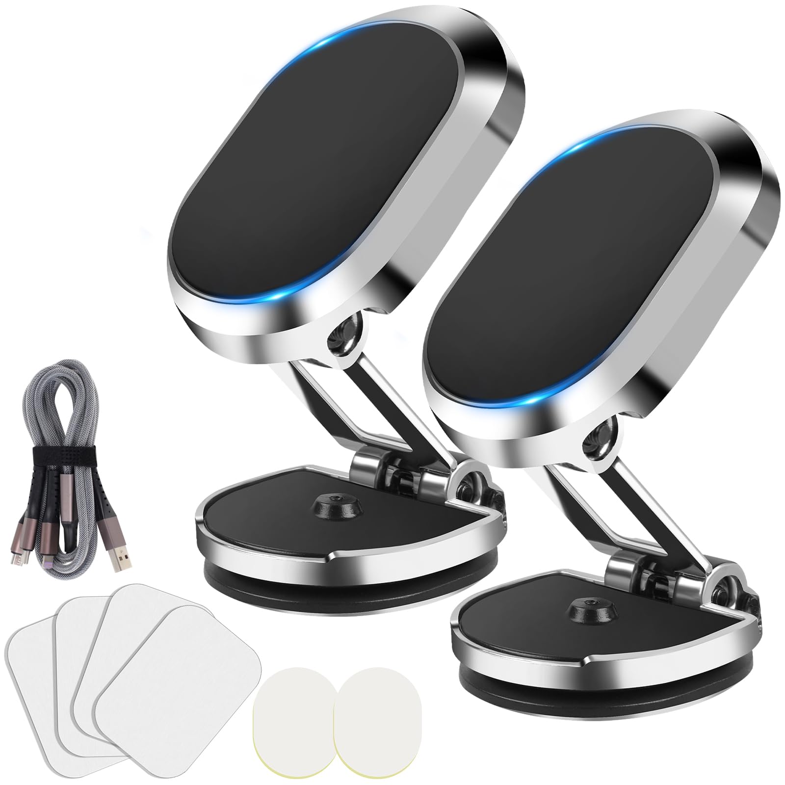 ZHOZHO Ultimate Alloy Folding Magnetic Car Phone Holder - 2Pcs Magnetic Phone Holder for Car Applies to Most Mobile Phone Models. 360° Rotations. Compact & Refined Temperature Resistant!