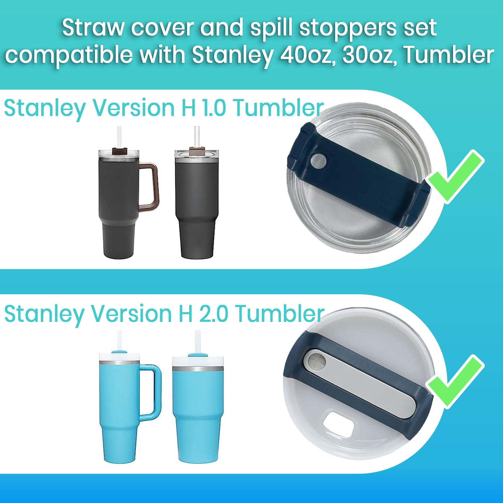 BOSORIO Spill Stopper Set Compatible with Stanley Quencher H2.0/1.0 30&40 OZ Tumbler with Handle, 2 Cloud Shape Straw Covers for 10mm Straws and 4 Leak Proof Cup Accessories