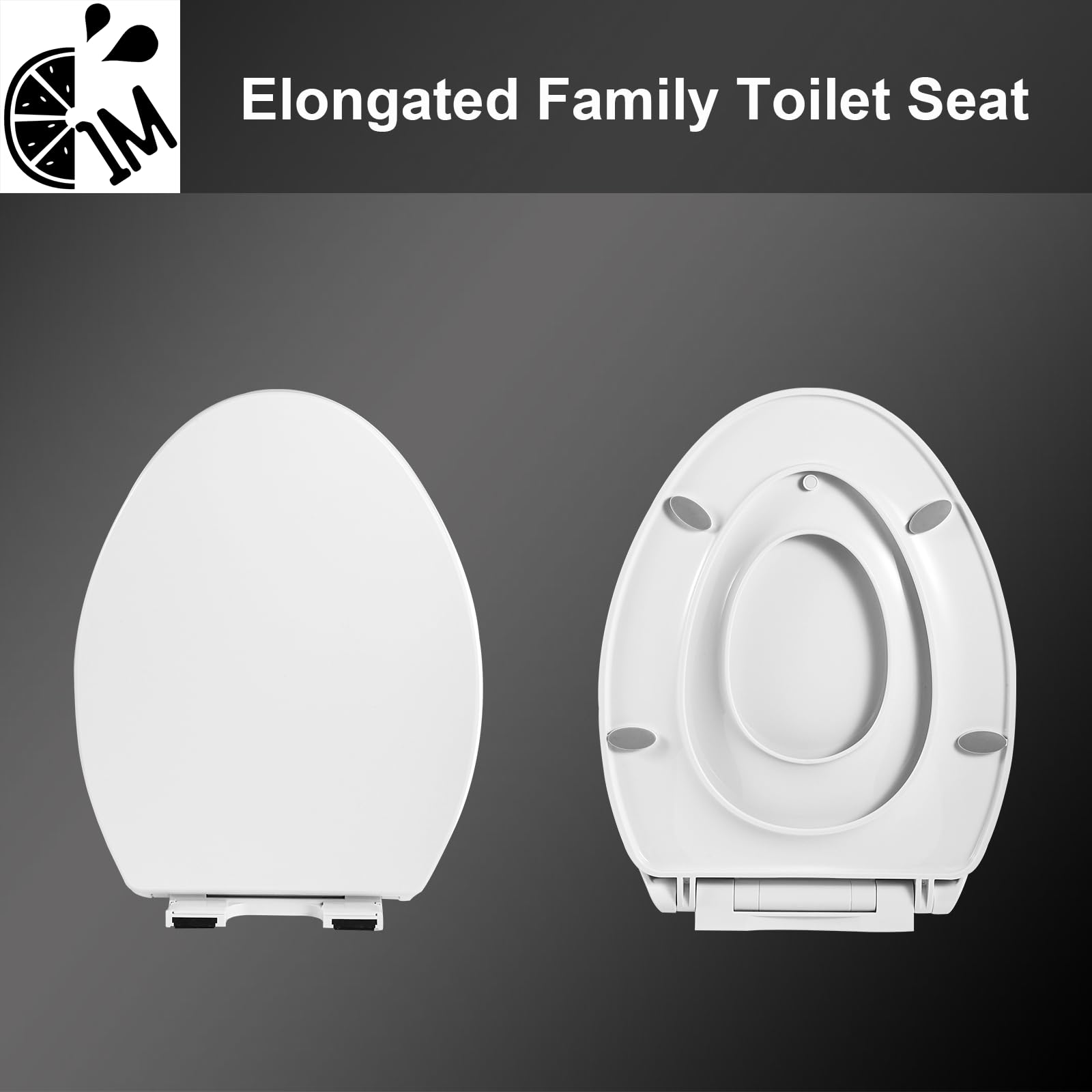 Elongated Toilet Seat with Built-In Potty training Seat, Slow-Close Hinges, No-Slam Technology, Quick Removal for Easy Cleaning, Detachable Toddler Seat, White