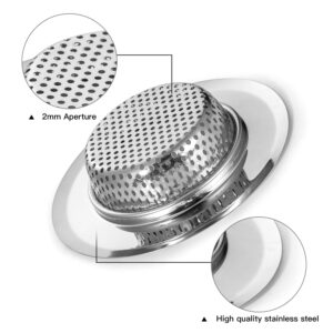 CORNERJOY 4.5 Inch Diameter Rim Heavy Duty Stainless Steel Kitchen Sink Basket Strainer and 3.38" Diameter Stainless Steel Kitchen Sink Stopper(Pack of 2)