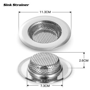 CORNERJOY 4.5 Inch Diameter Rim Heavy Duty Stainless Steel Kitchen Sink Basket Strainer and 3.38" Diameter Stainless Steel Kitchen Sink Stopper(Pack of 2)