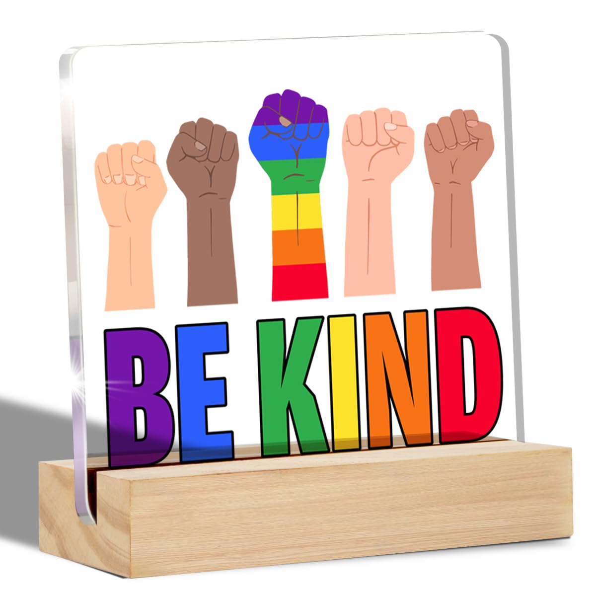 Gay Pride Gifts Be Kind Quotes Clear Desk Decorative Sign LGBT Pride Kindness Quote Acrylic Sign with Stand Table Plaque Sign Keepsake LGBTQ Art Decor