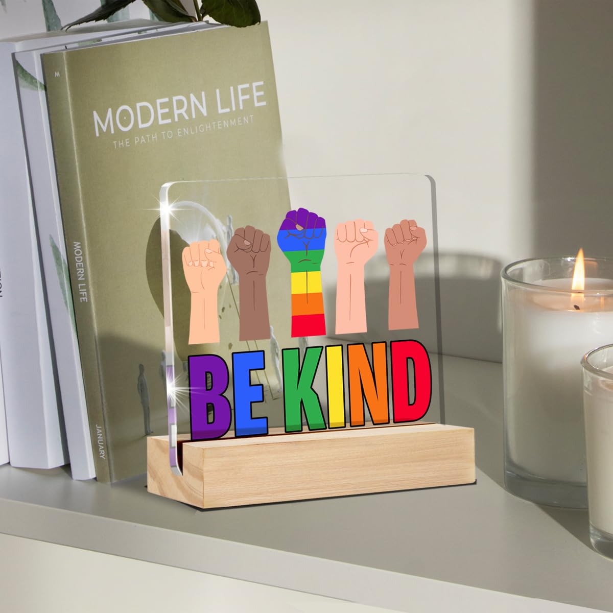 Gay Pride Gifts Be Kind Quotes Clear Desk Decorative Sign LGBT Pride Kindness Quote Acrylic Sign with Stand Table Plaque Sign Keepsake LGBTQ Art Decor