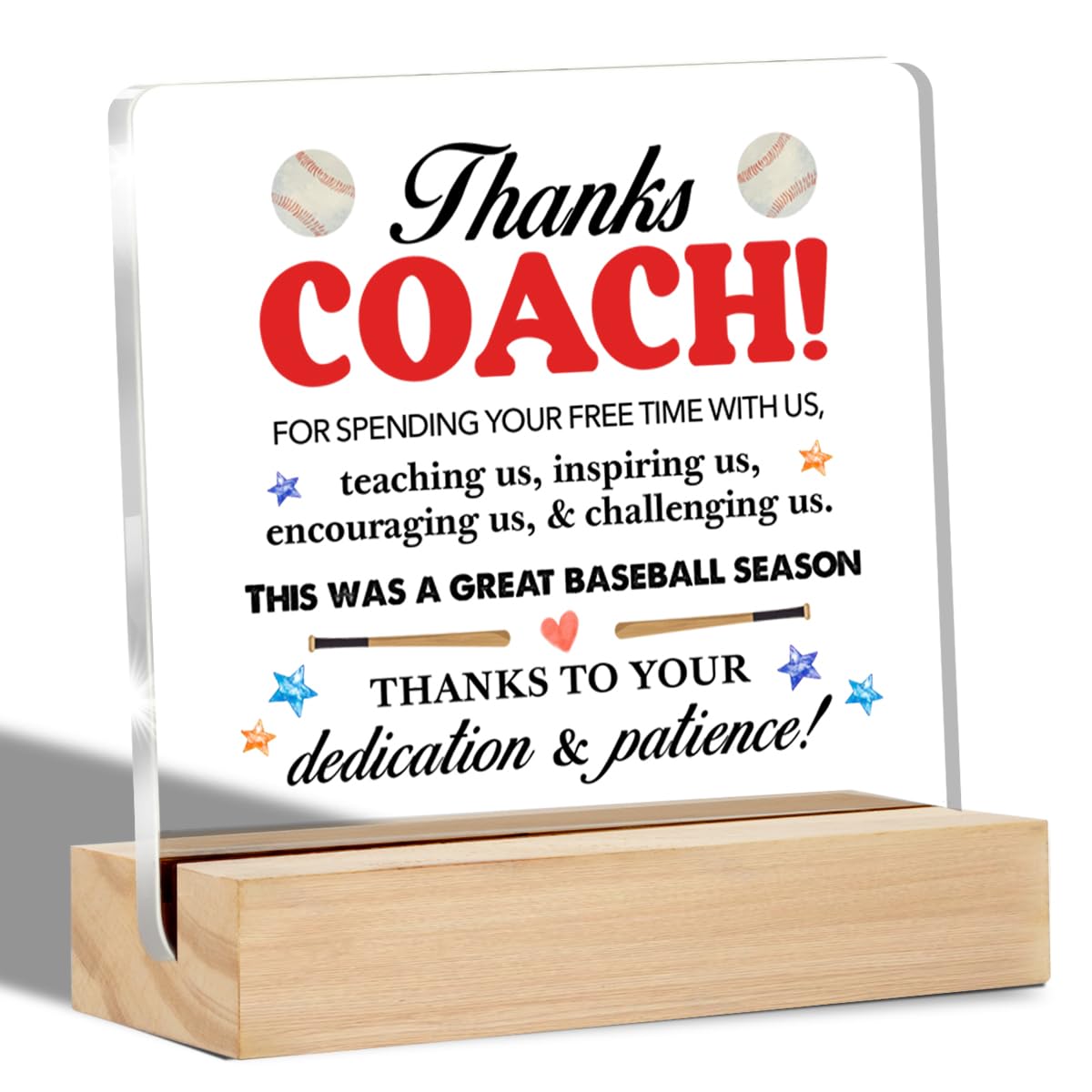 Thank You Gifts for Baseball Coach Clear Desk Decorative Sign Grateful Baseball Coach Appreciation Gift Acrylic Sign with Stand Table Plaque Sign Keepsake Office Decor