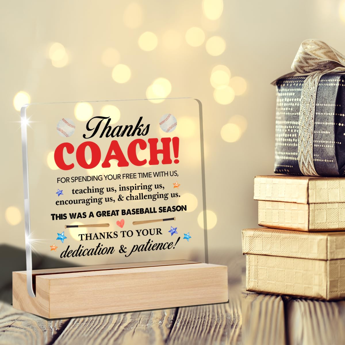 Thank You Gifts for Baseball Coach Clear Desk Decorative Sign Grateful Baseball Coach Appreciation Gift Acrylic Sign with Stand Table Plaque Sign Keepsake Office Decor