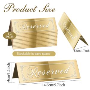 CWJCYTNSN 12PCS Reserved Table Signs, Gold Reserved Signs for Wedding, Acrylic Double-side Reserved Seating Signs, Mirrored Guest Reservation Table Tent Signs for Birthday Party, Event, Restaurant