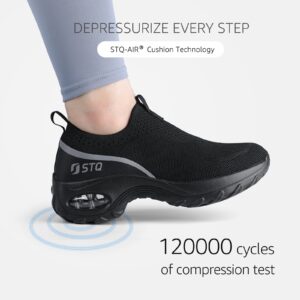 STQ Women Slip On Walking Shoes with Arch Support Comfort Nursing Sneakers Non Slip Work Shoes for Food Service All Black US 8.5