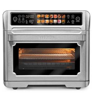 seedeem air fryer toaster oven, 25l countertop convection oven with color lcd display and touch screen, 14-in-1 functions, stainless steel smart oven with preset and timer, silver metallic