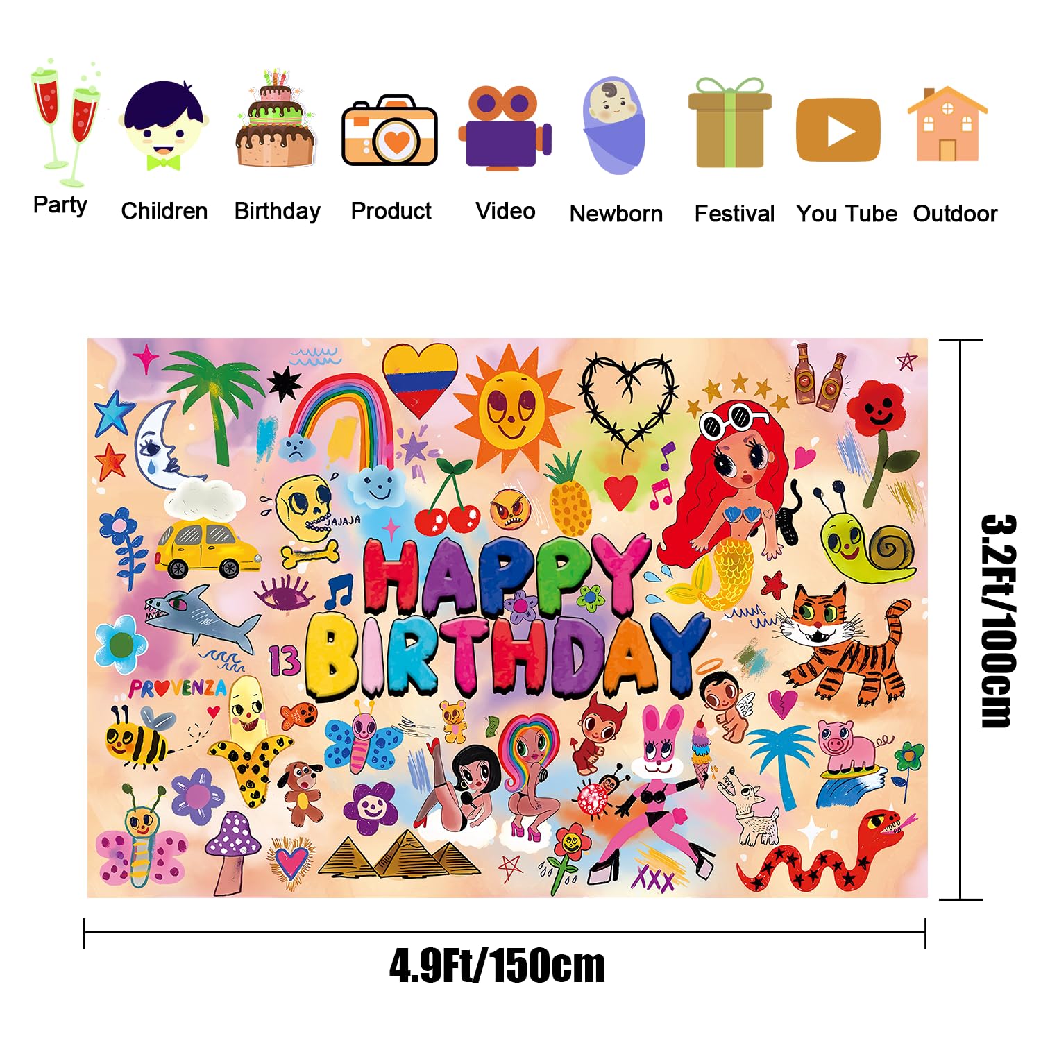 5x3FT Birthday Decorations Happy Birthday Banner, Party Decorations for Children Happy Birthday Banner Party Supplies Party Decorations