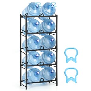 mooace 5 gallon water bottle holder, 5 tier water jug rack, water jug holder rack for 5 gal water bottle, heavy duty detachable 5 gallon water jug stand for 10 bottles, black