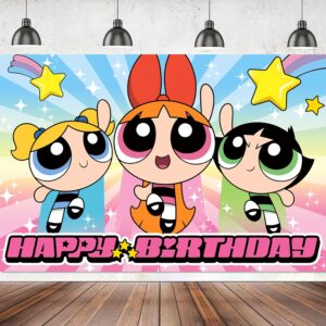 5×3ft power girls birthday decorations happy birthday banner, power girls birthday party decorations for children power girls party decorations, power girl party supplies decorations