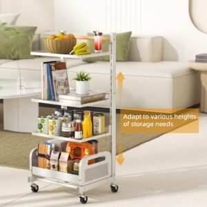 Aratan 4 Tier Rolling Cart, Metal Utility Cart on Wheels, Detachable Small Kitchen Cart Storage Organizer Cart with Wooden Handle for Home, Office and Classroom