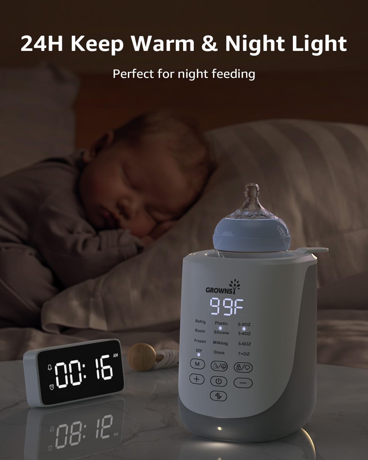 GROWNSY Bottle Warmer, 10-in-1 Fast Baby Bottle Warmer with Night Light for Breastmilk&Formula, Parent's Choice Milk Warmer with Innovative Auto-Lift Feature, Smart Accurate Control, Memory Function