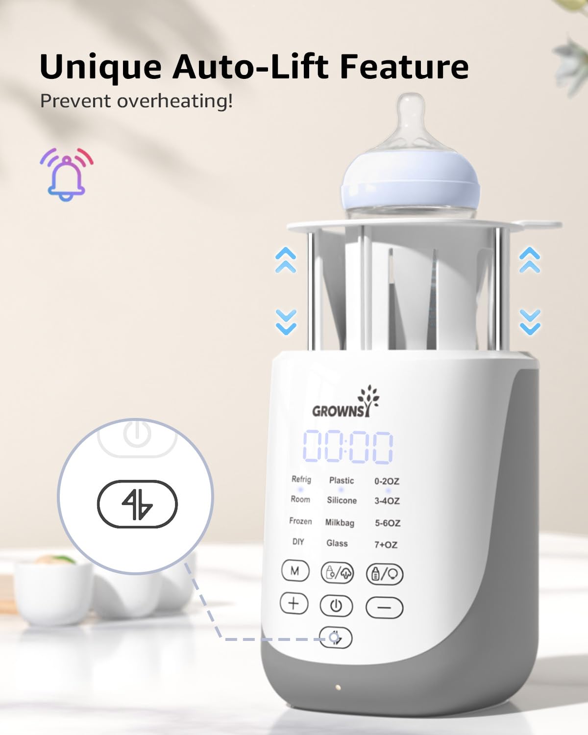 GROWNSY Bottle Warmer, 10-in-1 Fast Baby Bottle Warmer with Night Light for Breastmilk&Formula, Parent's Choice Milk Warmer with Innovative Auto-Lift Feature, Smart Accurate Control, Memory Function