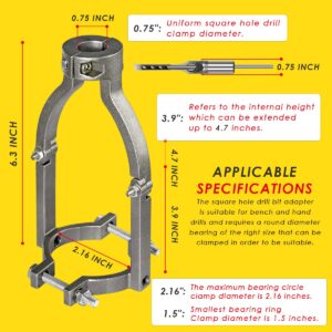 Square Hole Drill Bit Adapter for Drill Machine Accessory, Easy Installation and Disassembly, Mortising Attachment for Drill Press, Woodworking Mortise Machine, Tenon Drill Bits Fixing Bracket