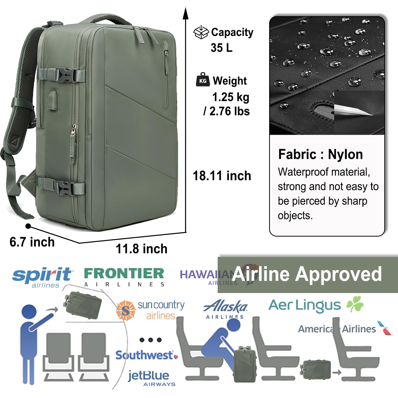 Somago Travel Unisex Backpack Carry On Casual Daypacks Rucksack Backpack Anti Theft for Laptop Shoes Business with Dry Wet Pocket USB Charger Port(Dark green)