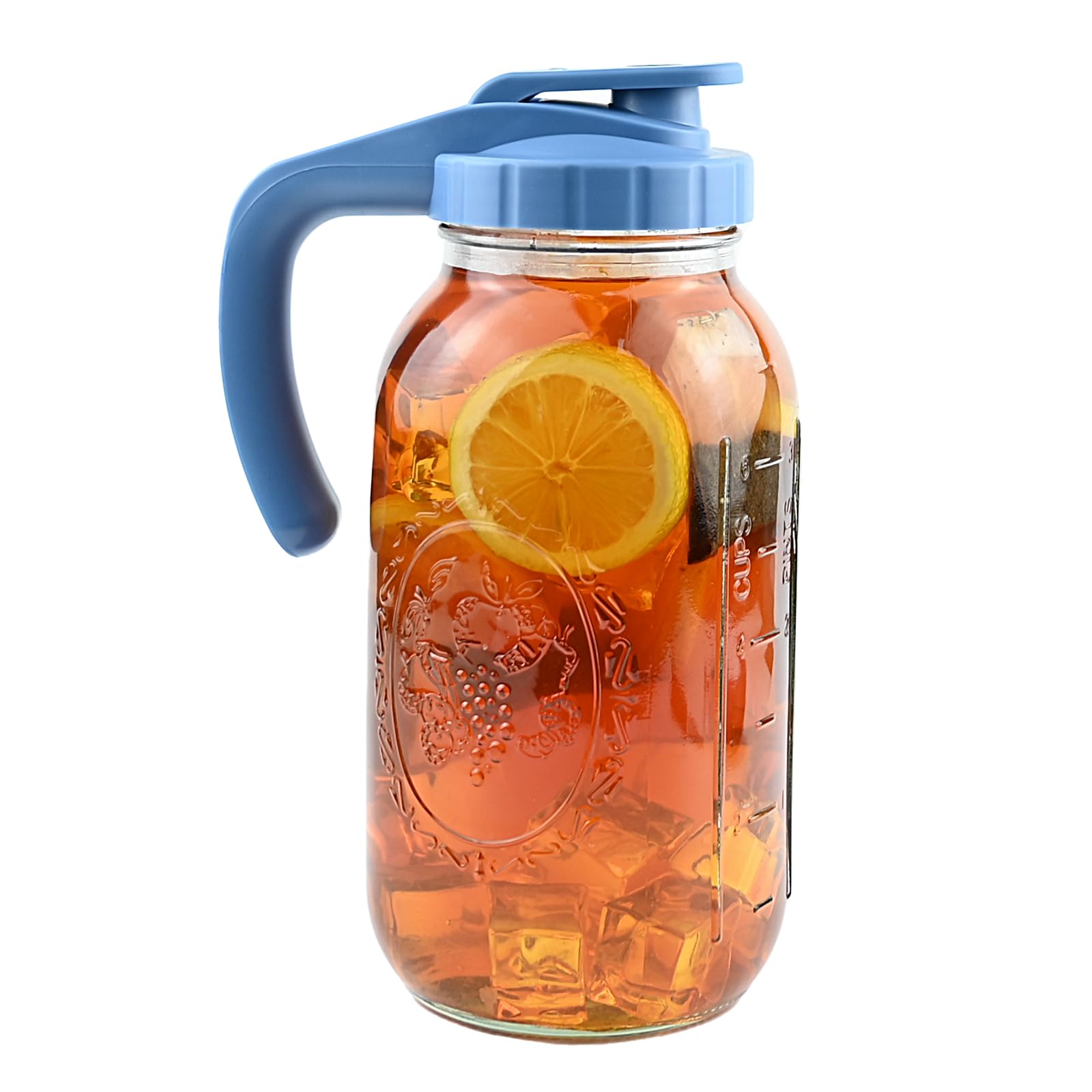 LIVEBAY Glass Pitcher with Lid 2 Quart (64oz / 2 Liter) Heavy Duty Wide Mouth Mason Jar Leak-proof Water Jug for Iced Tea, Juice and Drinks