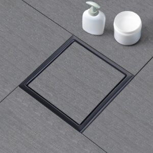 SaniteModar Black Shower Drain, 6 inch Shower Floor Square Drain with Flange, 2 in 1 Panel SUS 304 Stainless Steel Square Shower Drain, Matte Black…