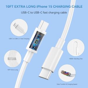 iPhone 15 Pro Charger Fast Charging, 20W USB C Fast Charger Block with 10ft Long USB C Charging Cable Cord for iPhone 15/15 Pro/15 Pro Max/15 Plus, iPad 12.9/11/10.9, Air 5/4,Samsung Galaxy S24Ultra