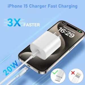 iPhone 15 Pro Charger Fast Charging, 20W USB C Fast Charger Block with 10ft Long USB C Charging Cable Cord for iPhone 15/15 Pro/15 Pro Max/15 Plus, iPad 12.9/11/10.9, Air 5/4,Samsung Galaxy S24Ultra