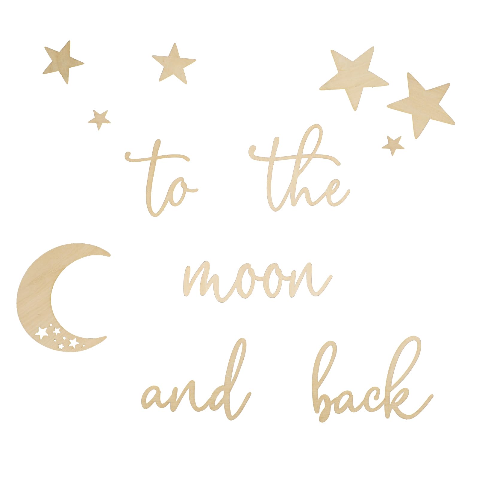 Lintran Wooden 3D Wall Quote Decor - 'To The Moon And Back' With Moon And Stars Set - Unique Wall Decoration For Nursery, Kids Room, Or Bedroom