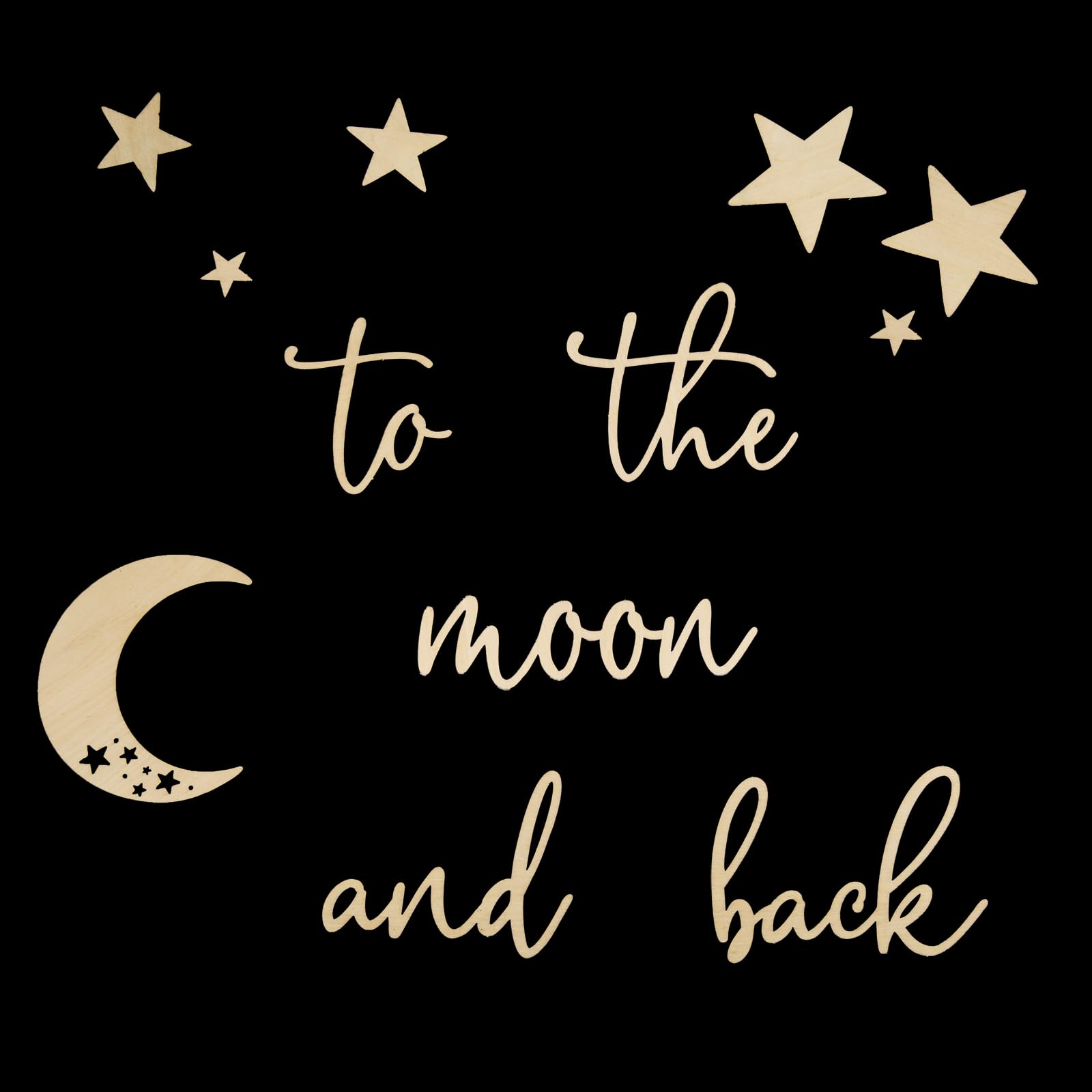 Lintran Wooden 3D Wall Quote Decor - 'To The Moon And Back' With Moon And Stars Set - Unique Wall Decoration For Nursery, Kids Room, Or Bedroom