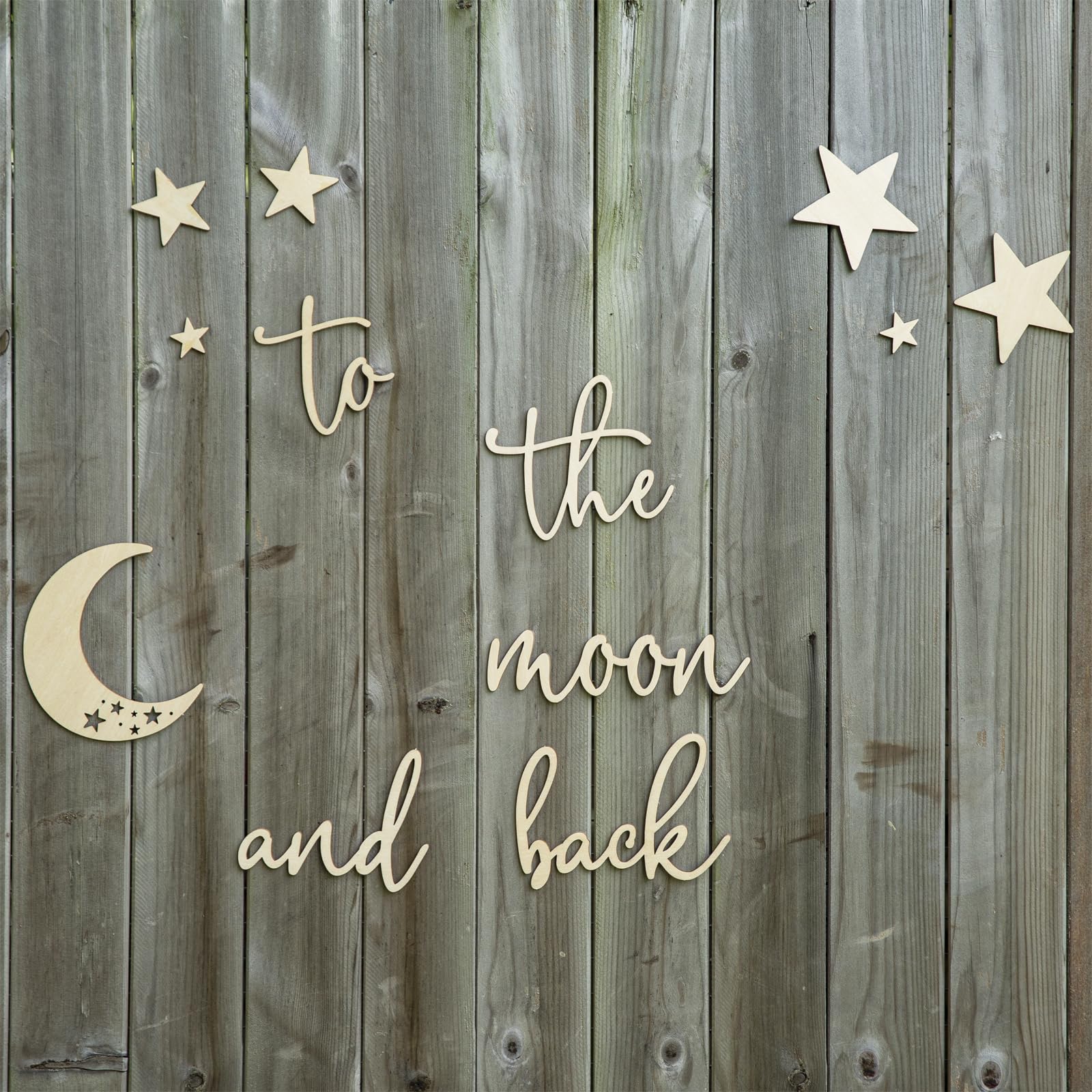 Lintran Wooden 3D Wall Quote Decor - 'To The Moon And Back' With Moon And Stars Set - Unique Wall Decoration For Nursery, Kids Room, Or Bedroom