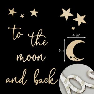 Lintran Wooden 3D Wall Quote Decor - 'To The Moon And Back' With Moon And Stars Set - Unique Wall Decoration For Nursery, Kids Room, Or Bedroom