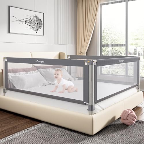 Ixdregan Bed Rail for Toddlers - Double Side Lift and Adjustable Height Bed Rails for Queen Bed, Safe & Nature Fiber Material Washable, Fits for Full-Size Bed Rail for Baby (Grey, 1 Piece, 78.7‘’)