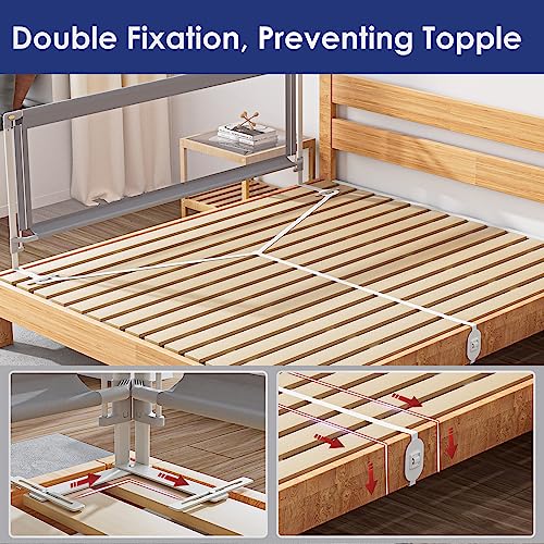 Ixdregan Bed Rail for Toddlers - Double Side Lift and Adjustable Height Bed Rails for Queen Bed, Safe & Nature Fiber Material Washable, Fits for Full-Size Bed Rail for Baby (Grey, 1 Piece, 78.7‘’)