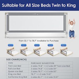 Ixdregan Bed Rail for Toddlers - Double Side Lift and Adjustable Height Bed Rails for Queen Bed, Safe & Nature Fiber Material Washable, Fits for Full-Size Bed Rail for Baby (Grey, 1 Piece, 78.7‘’)