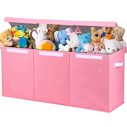 Fixwal Toy Storage Organizer for Girls - Extra Large Toddler Toy Box Kids Toy Chest, Collapsible Removable Divider for Nursery Playroom Bedroom Closet, 36"x12.6"x16" (Pink)