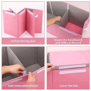 Fixwal Toy Storage Organizer for Girls - Extra Large Toddler Toy Box Kids Toy Chest, Collapsible Removable Divider for Nursery Playroom Bedroom Closet, 36"x12.6"x16" (Pink)