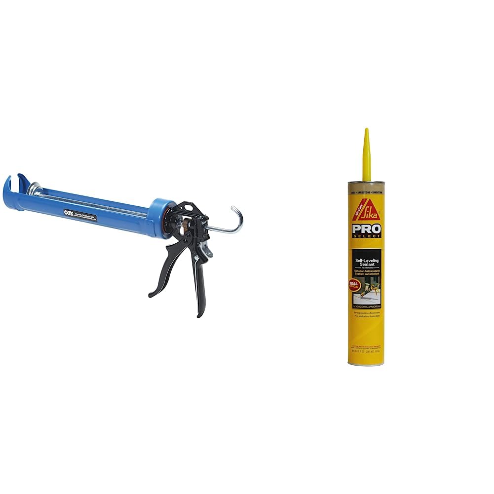 41002 Cox 29 Oz. Applicator, & Sikaflex Self Leveling Sealant, Sandstone, Polyurethane with an Accelerated Curing Capacity for Sealing Horizontal Expansion Joints in Concrete, 29 fl. oz Cartridge