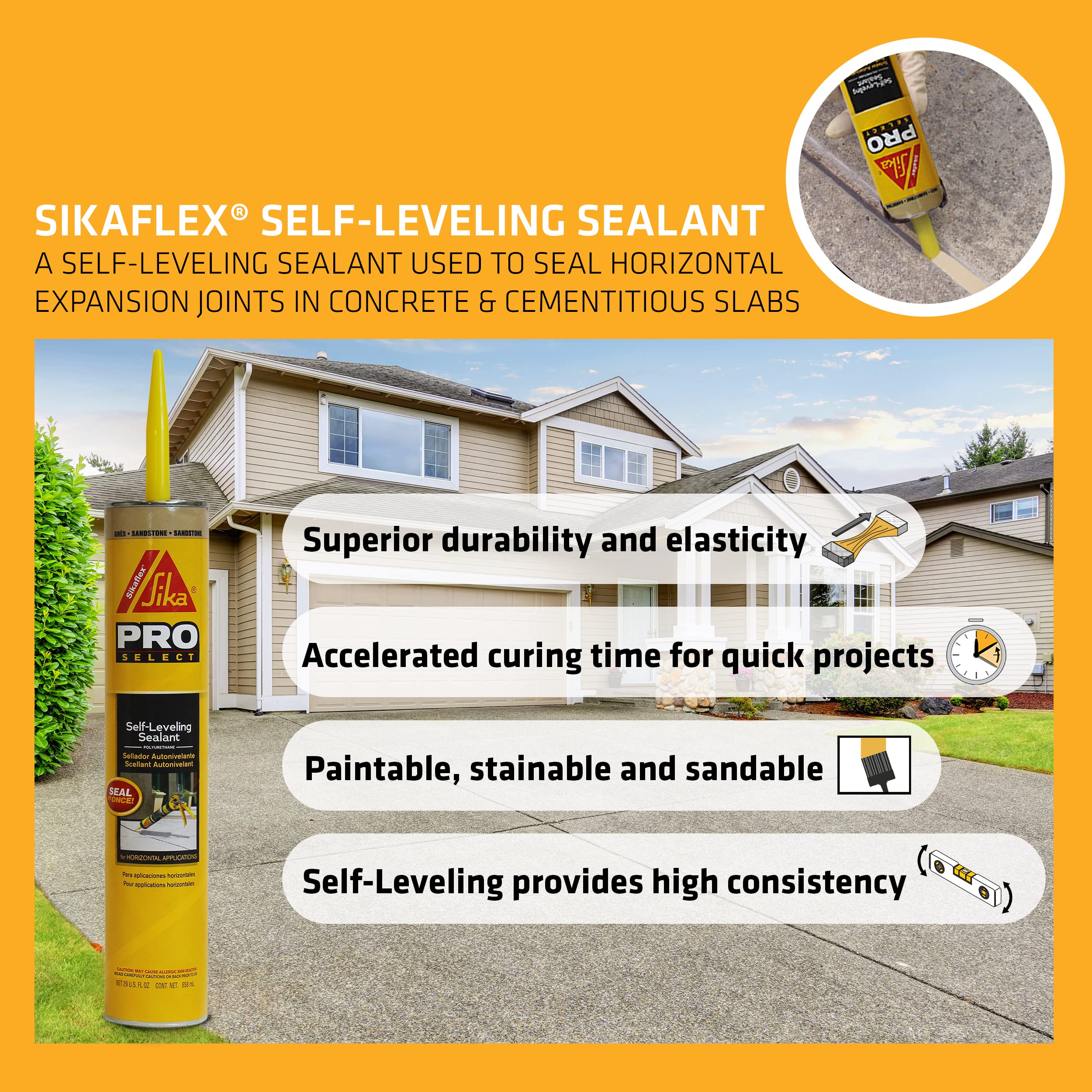 41002 Cox 29 Oz. Applicator, & Sikaflex Self Leveling Sealant, Sandstone, Polyurethane with an Accelerated Curing Capacity for Sealing Horizontal Expansion Joints in Concrete, 29 fl. oz Cartridge