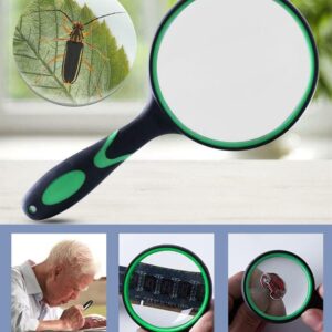 50mm 10X Handheld Magnifying Glass Shatterproof Reading Magnifier for Seniors and Kids, Real Glass Magnifying Lens with Non-Slip Rubber Handle for Reading Hobbies and Science