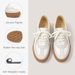 BEAU TODAY Fashion Sneakers Women, Casual Retro Platform Leather Sneakers for Women, Comfortable Tennis Runnig Trainer Shoes N-Beige 8