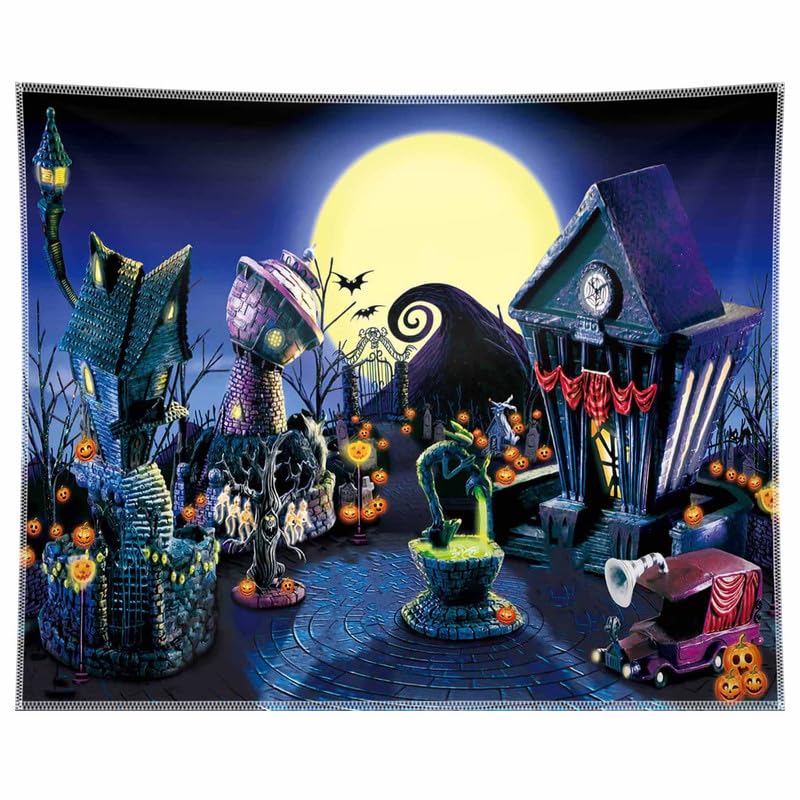 ZTHMOE 10x8ft Halloween Nightmare Themed Party Photography Backdrop Pumpkin Moon Town Background Birthday Baby Shower Christmas Party Decorations Photo Tapestry Props