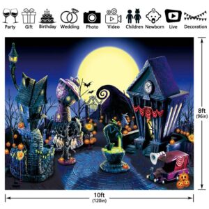 ZTHMOE 10x8ft Halloween Nightmare Themed Party Photography Backdrop Pumpkin Moon Town Background Birthday Baby Shower Christmas Party Decorations Photo Tapestry Props