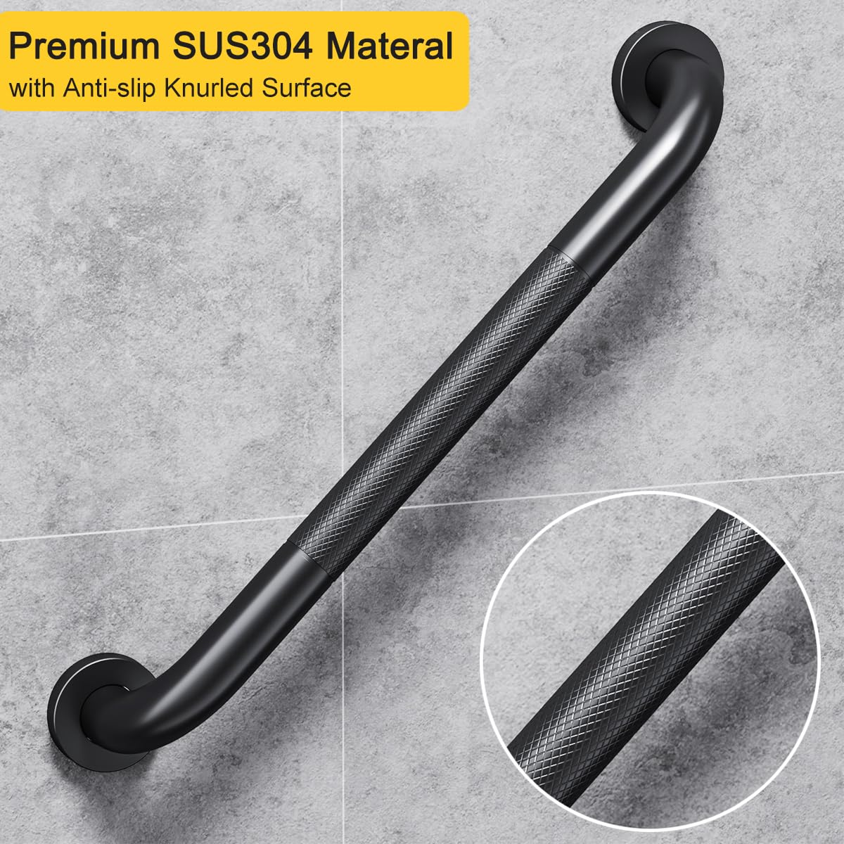 FANHAO 2 Pack Shower Grab Bar, 16 Inch Stainless Steel Bathroom Grab Bar with Anti-Slip Knurled Grip, Shower Handle Bath Handle, Safety Bars for Shower Chair Bench, Senior, Elderly, Handicap