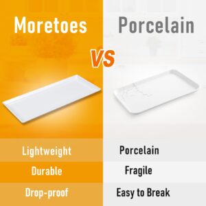 Moretoes 5pcs 14.5" x 6" White Serving Trays for Party Supplies, Unbreakable Rectangle Plates, Imitation Porcelain Dishes Reusable Rectangular Plates for Food Sushi Desserts Platter Dishwasher Safe