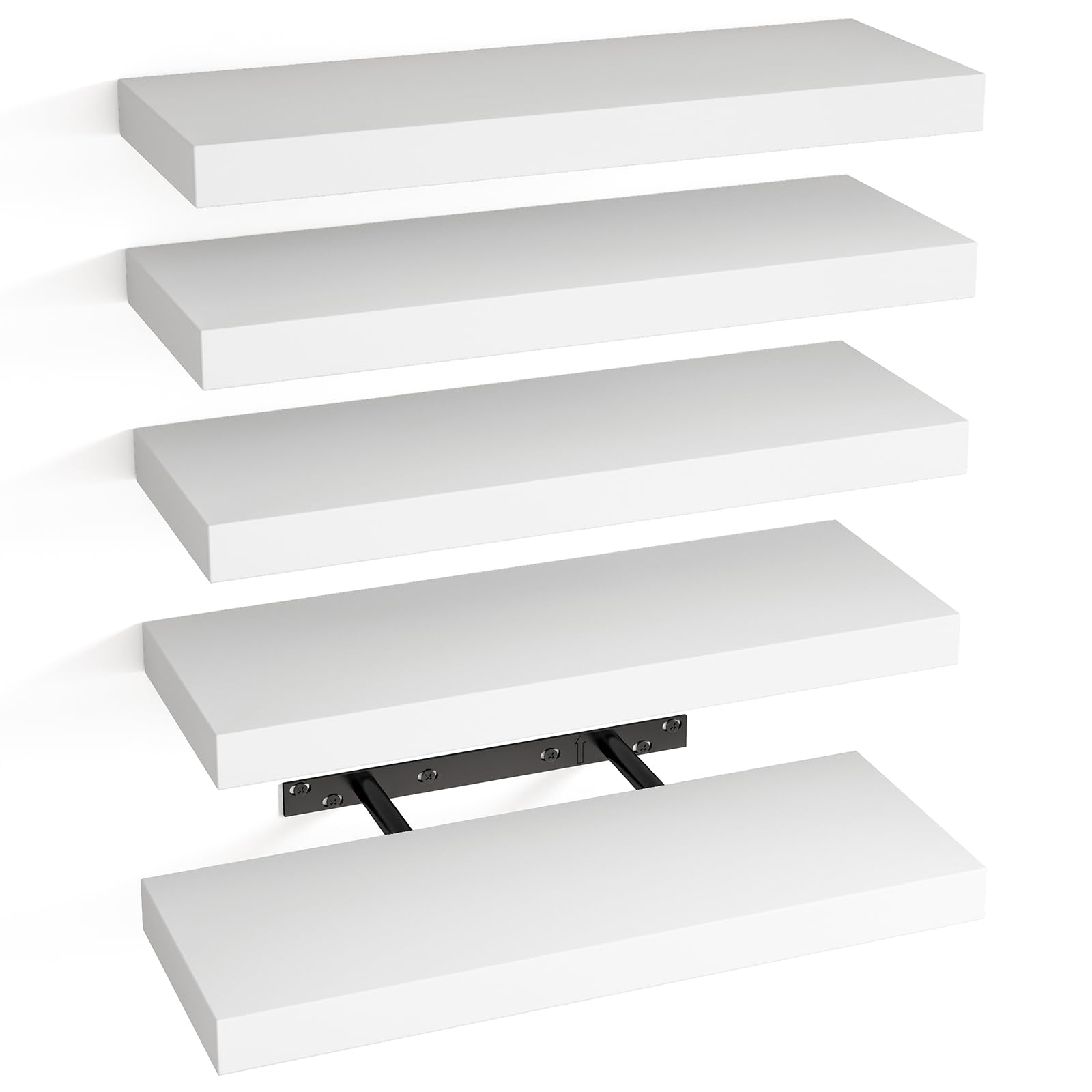 Fixwal 15.8in Floating Shelves for Wall White, 5 Pack Shelves for Room Wall, Bathroom, Living Room, Bedroom, Kitchen, Office Decor