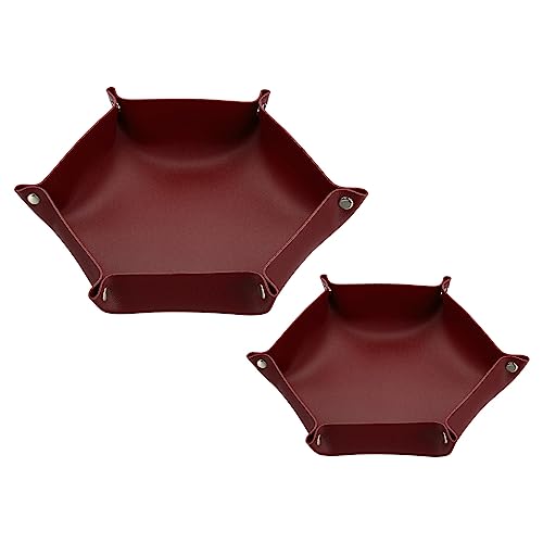 PATIKIL Leather Dice Tray, 2 Pcs Valet Tray Foldable Catchall Holder Leather Travel Tray for Men Women for Dice Card Jewelry Key Coin Glasses, Red 2 Size