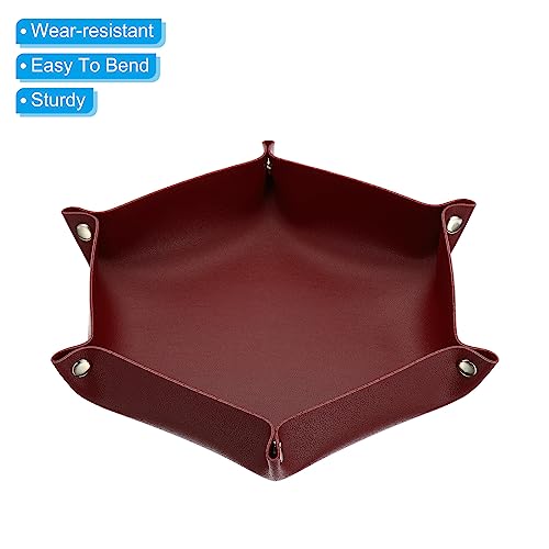 PATIKIL Leather Dice Tray, 2 Pcs Valet Tray Foldable Catchall Holder Leather Travel Tray for Men Women for Dice Card Jewelry Key Coin Glasses, Red 2 Size