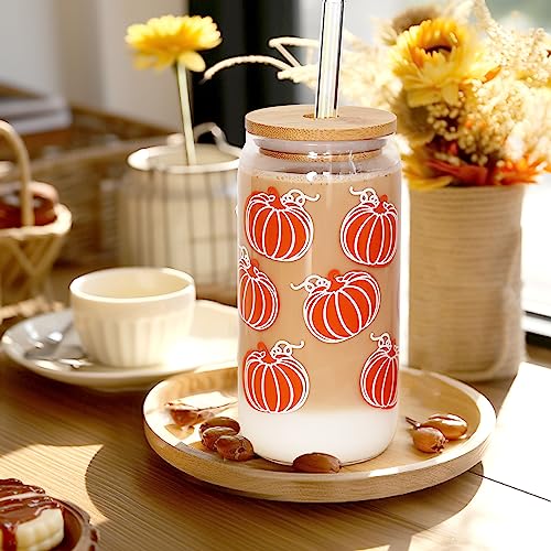 ANOTION Fall Coffee Cups - Fall Decor Pumpkin Mug Fall Coffee Mug Iced Coffee Cups Unique Autumn Decor Pumpkin Decorations Thanksgiving Tumbler Fall Wedding Tumbler Can Shaped Fall Cups - 18oz