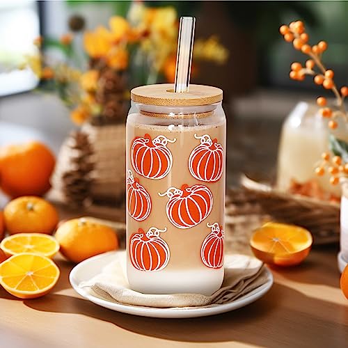 ANOTION Fall Coffee Cups - Fall Decor Pumpkin Mug Fall Coffee Mug Iced Coffee Cups Unique Autumn Decor Pumpkin Decorations Thanksgiving Tumbler Fall Wedding Tumbler Can Shaped Fall Cups - 18oz