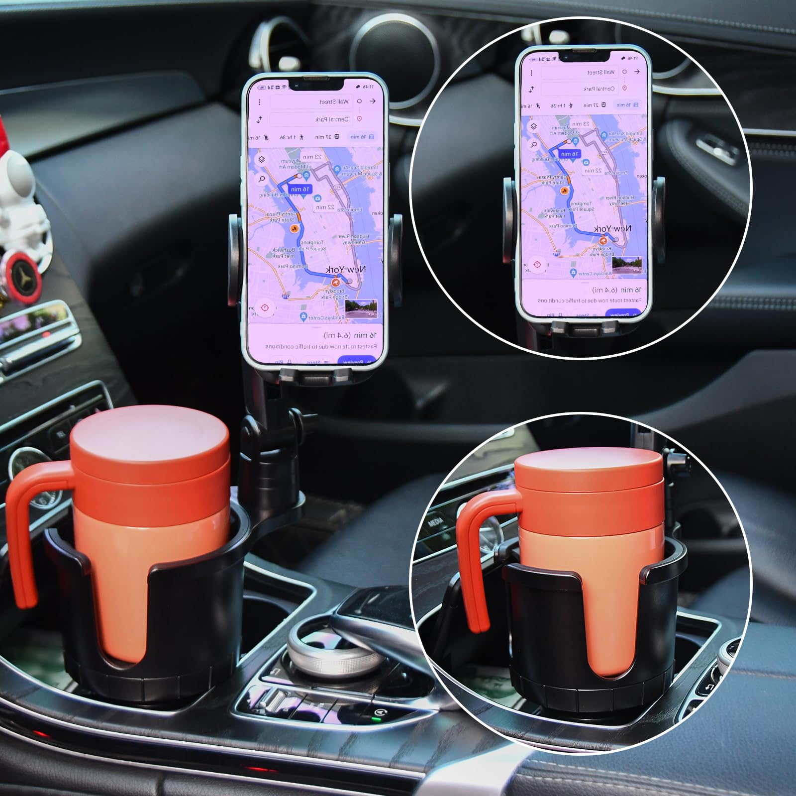 JRing Car Cup Holder Expander with Phone Mount, Cup Holder Cell Phone Holder, Durable Cell for Compatible iPhone Samsung & All Smartphones