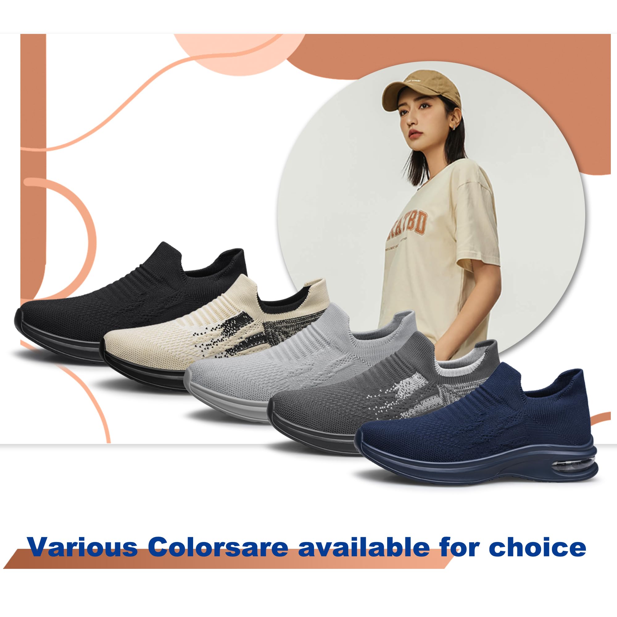 YHOON Womens Walking Shoes Non Slip Running Shoes Breathable Workout Shoes Lightweight Gym Sneakers Zapatos para Mujer Navy Blue Size 8